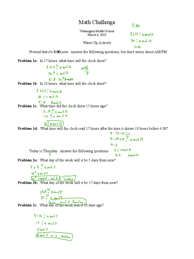 Week7 Modular Arithmetic Pdf Group Theory Mathematics