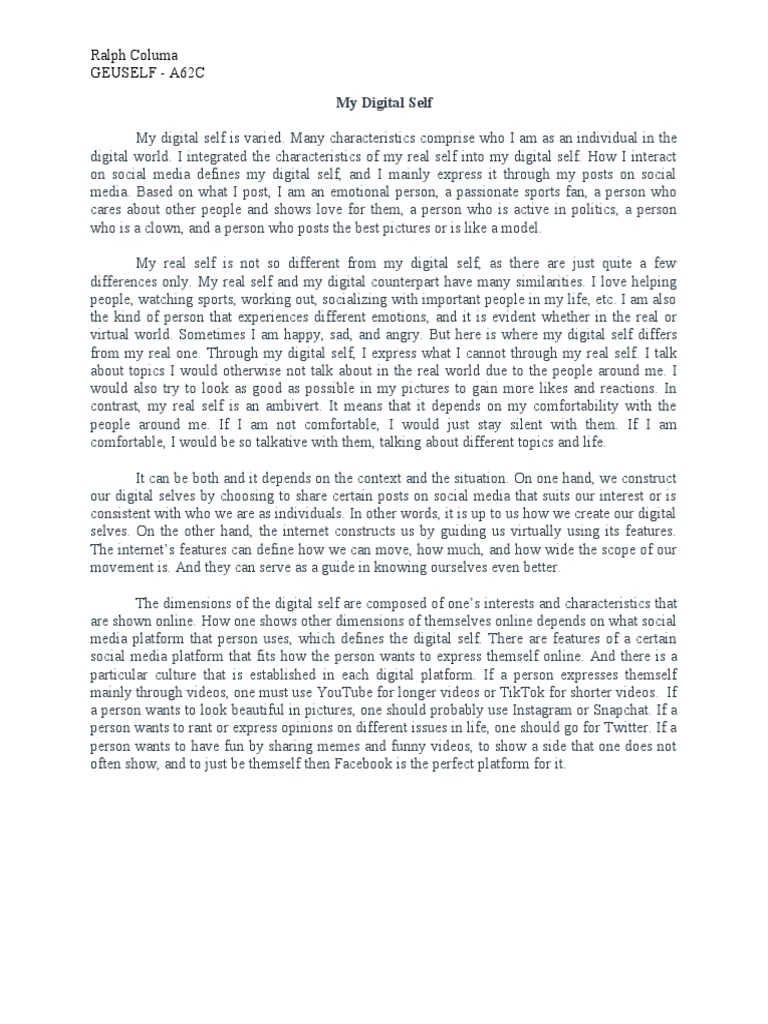 Digital Self Reflection | PDF | Social Media | Popular Culture & Media ...