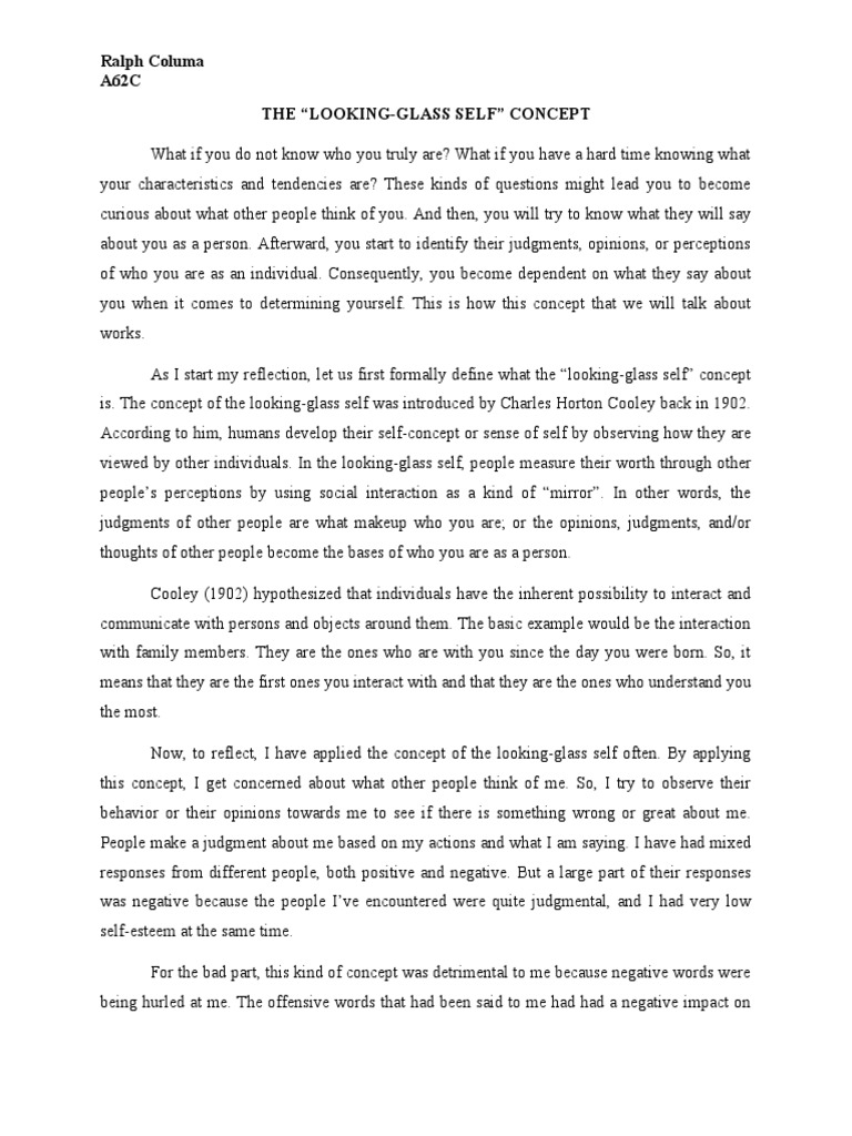 Looking-Glass Self Reflection | PDF | Cognitive Psychology | Psychology