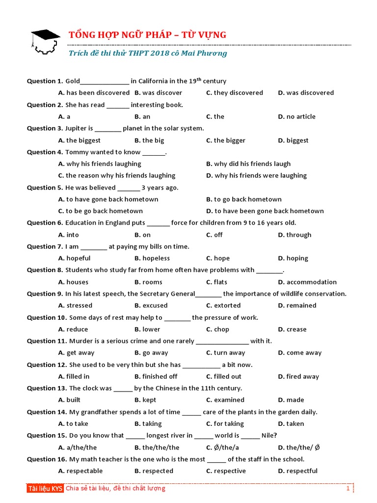 100 Câu NG Pháp - T V NG Cô Mai Phương | PDF | Vietnam