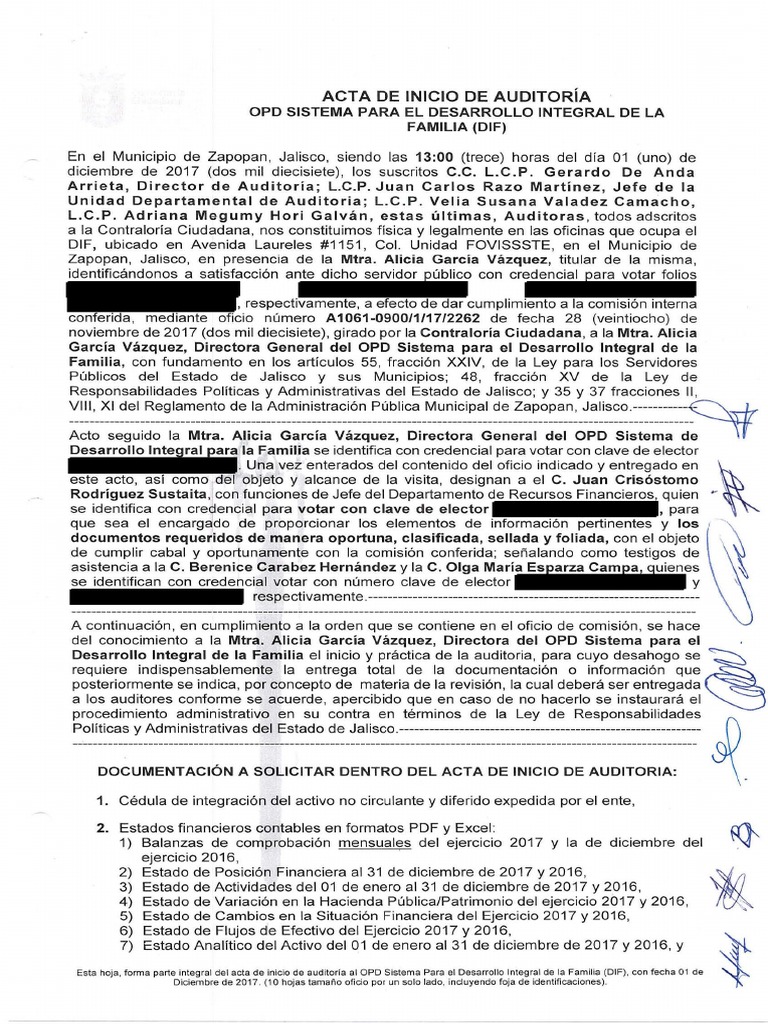 Acta de inicio de auditoría al Sistema DIF de Zapopan | PDF | Auditoría | Contabilidad