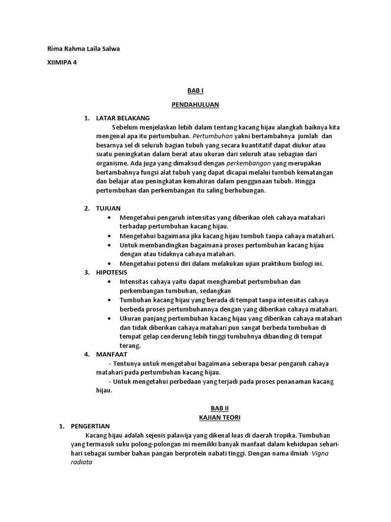 LAPORAN PRAKTIKUM KACANG HIJAU - Rima Rahma - XII MIPA 4 | PDF | Griya ...