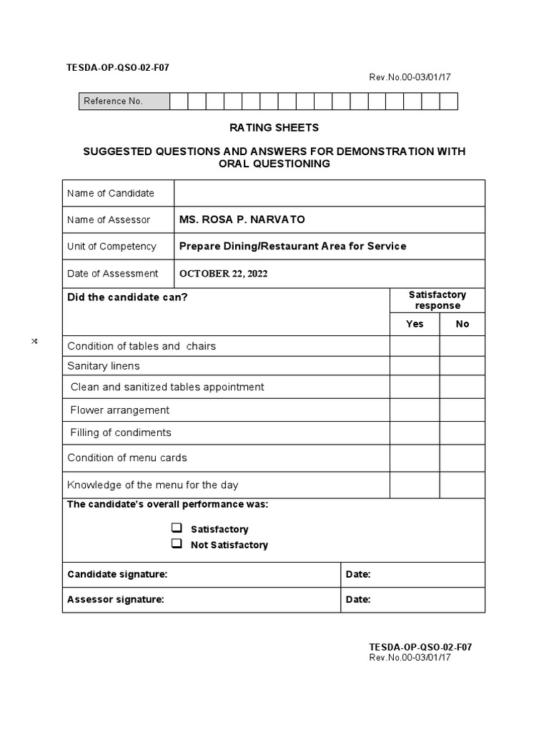 Rating Sheets Sample | PDF