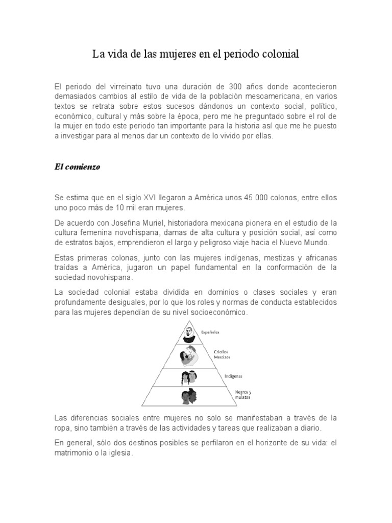 La Vida de Las Mujeres en El Periodo Colonial | PDF | Nueva españa | España