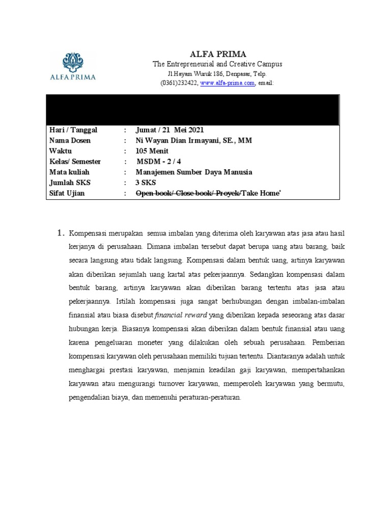 Kunci Jawaban Uas MSDM | PDF