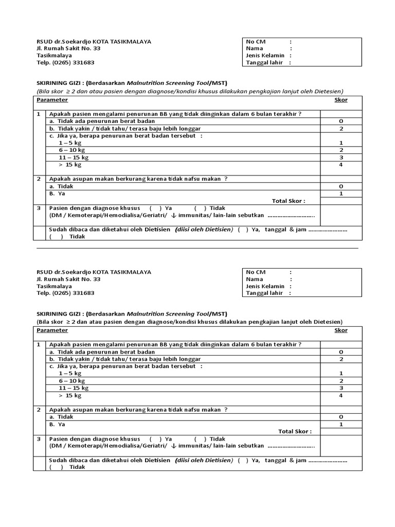 Form Skrining MST 2013 | PDF