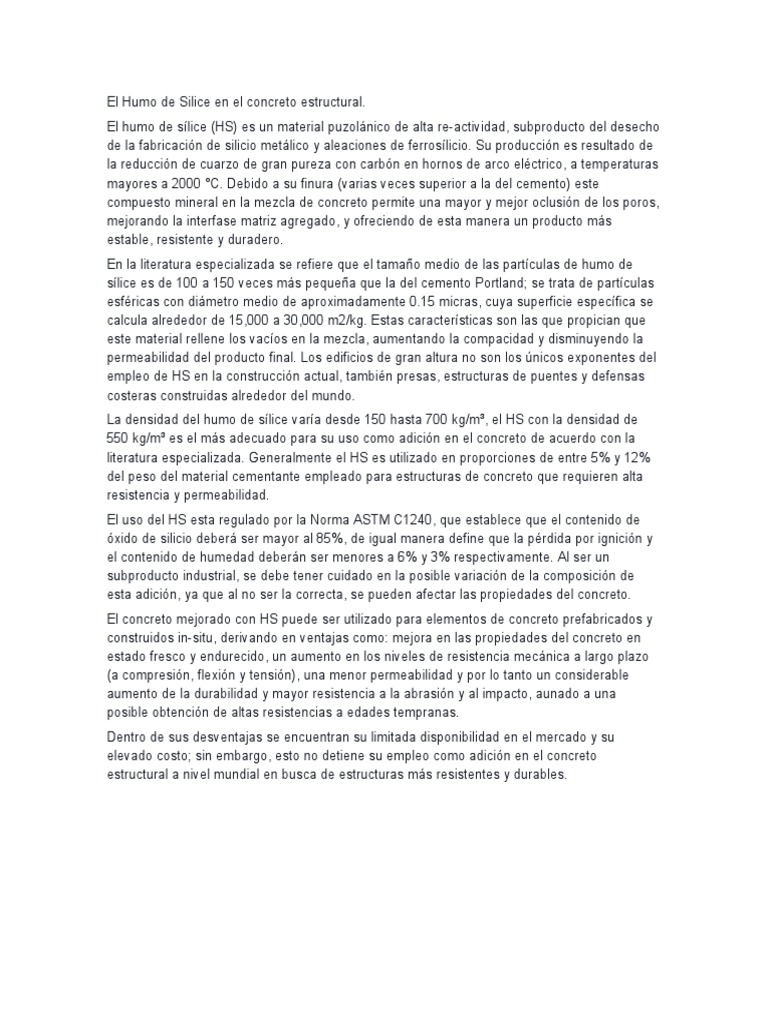 El Humo de Silice en El Concreto Estructural | PDF | Hormigón | Cemento