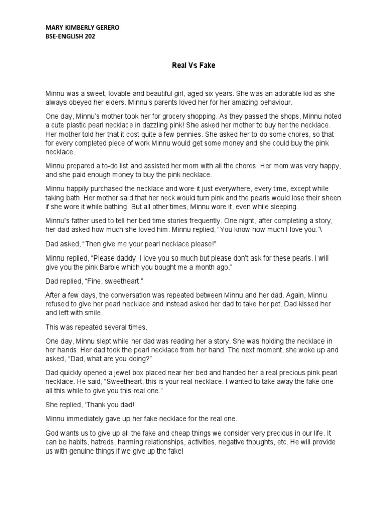 Real vs. Fake Story | PDF | Necklace