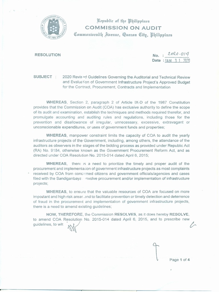 COA Resolution No. 2020-014 Dated January 31, 2020 - Review of ...