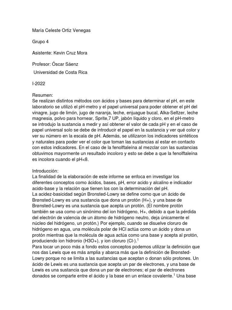 María Celeste Ortiz Venegas C15719, Reporte III | PDF | Ph | Ácido