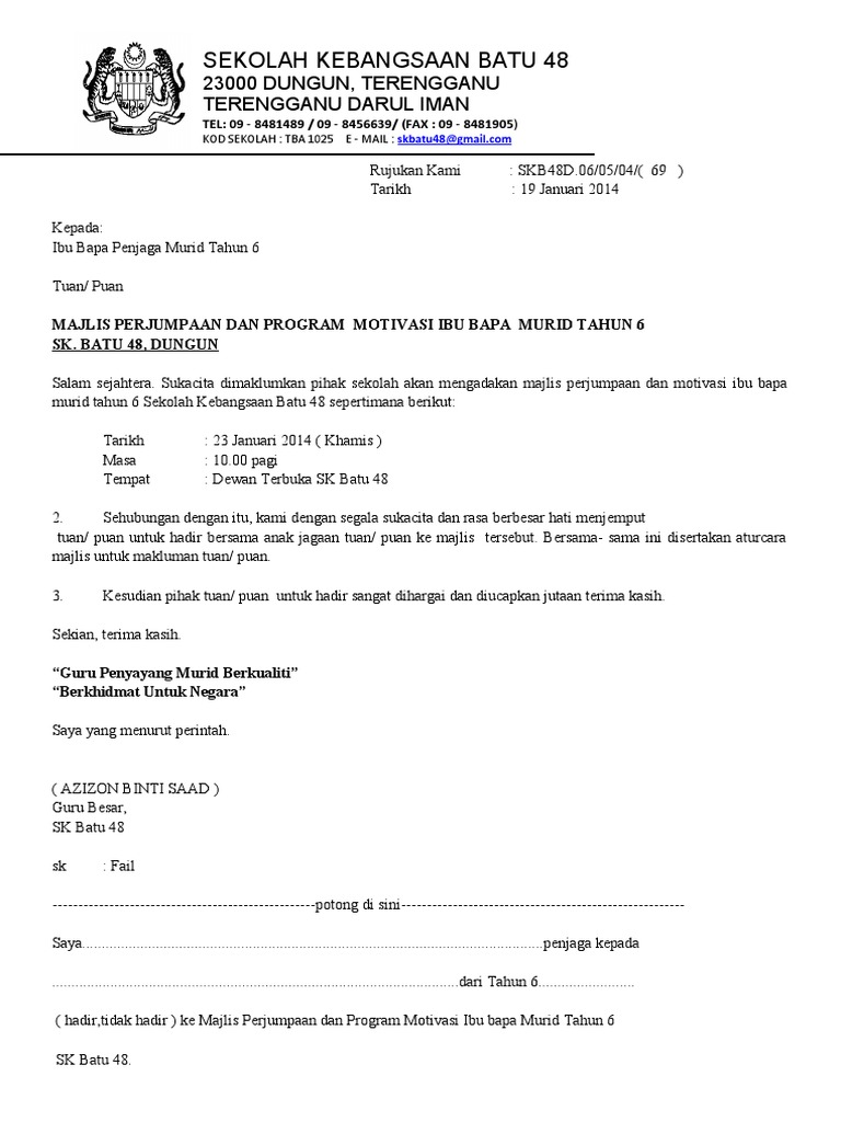 Surat Jemputan Prog Motivasi 2014 | PDF