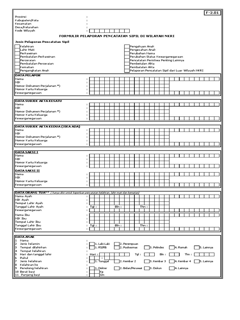 Formulir Pelaporan Pencatatan Sipil Di Wilayah Nkri | PDF