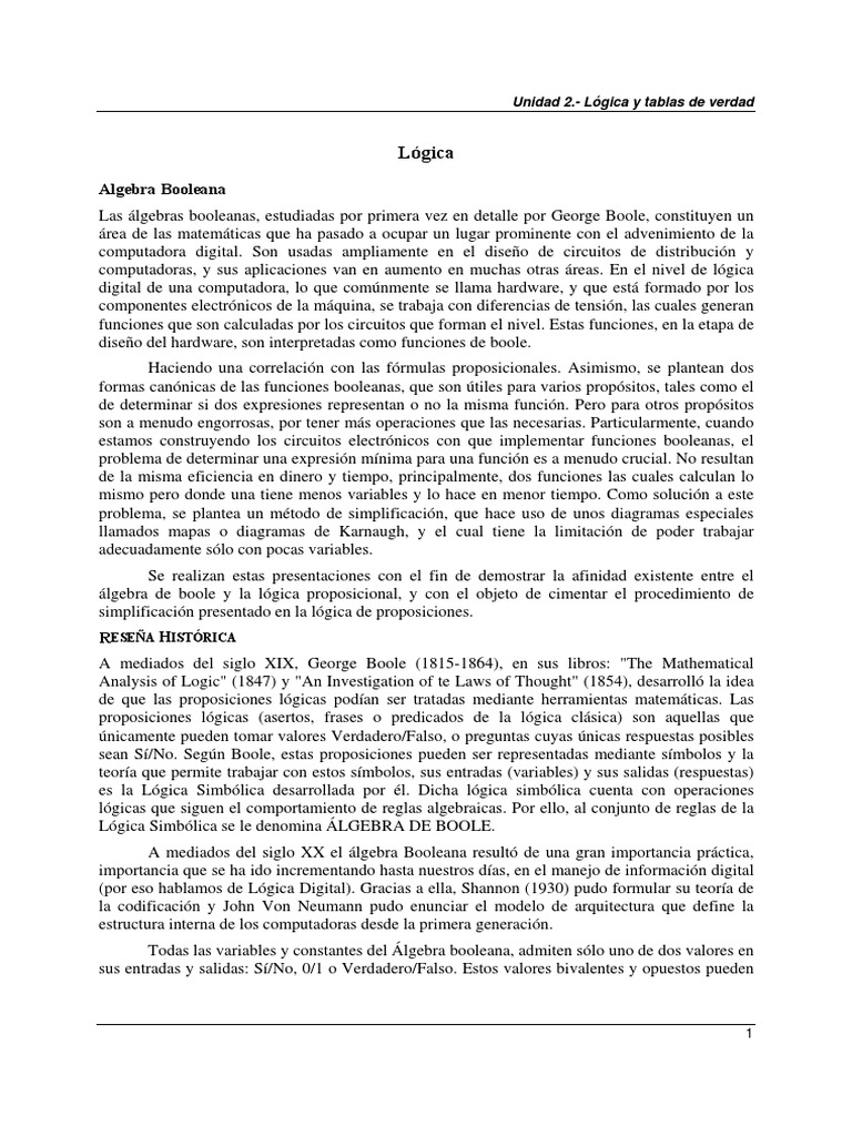 Unidad 2 Logica | PDF | Proposición | Álgebra de Boole