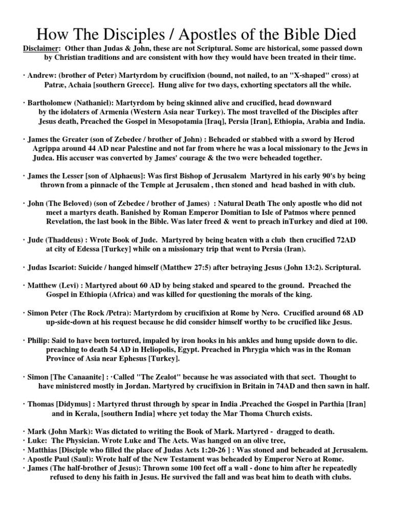 Week 01 How The Disciples Died | PDF | John The Apostle | Jesus