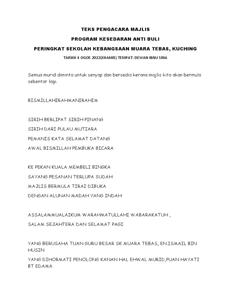 Teks Pengacara Majlis Buli | PDF