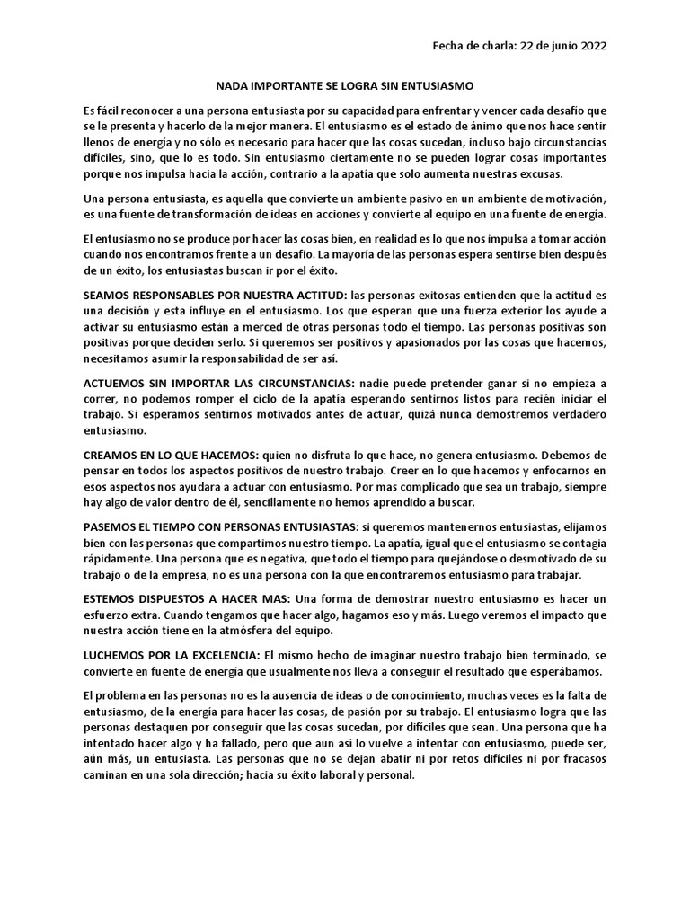 Claves del Entusiasmo para el Éxito | PDF | Motivación | Motivacional