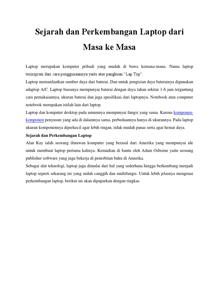 Sejarah Dan Perkembangan Laptop Dari Masa Ke Masa | PDF