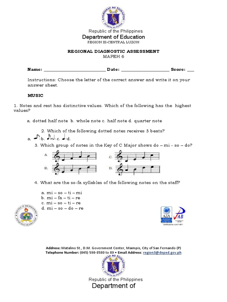 Grade 6 MAPEH Assessment Tool FINAL | PDF | Obesity | Tempo