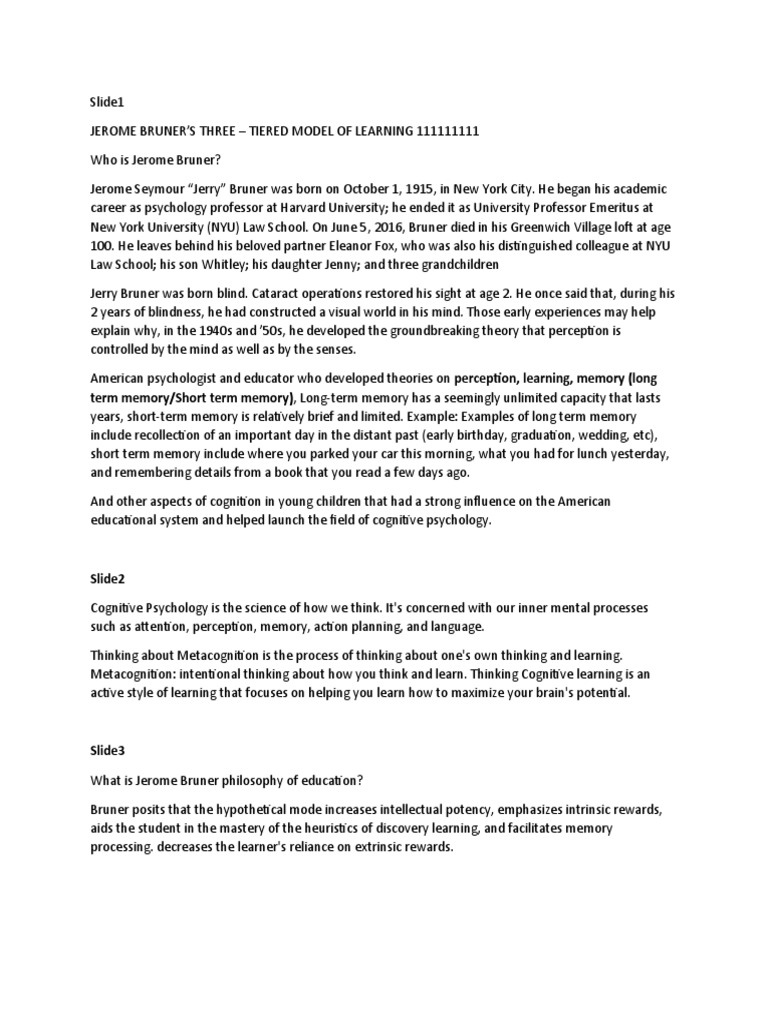 John Bruner's | PDF | Learning | Memory