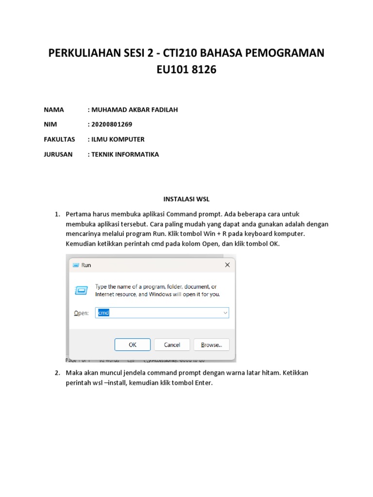 Perkuliahan Sesi 2 - Cti210 Bahasa Pemograman Eu101 8126 - Muhamad Akbar Fadilah | PDF | Griya ...