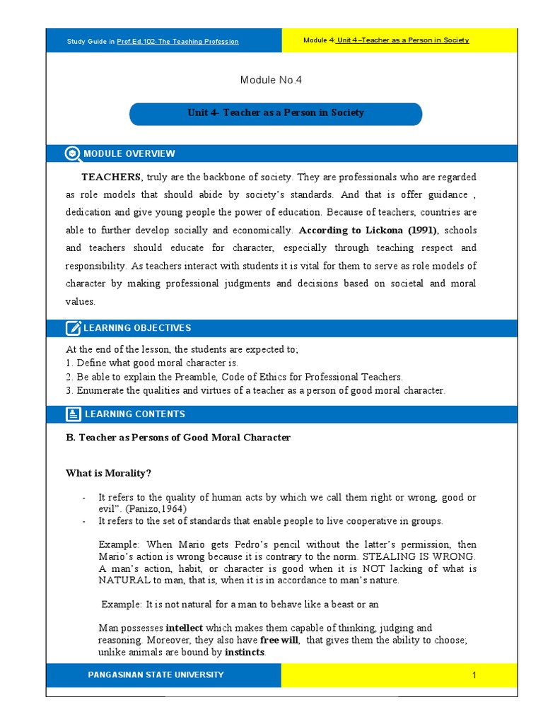 Module 1 The Teaching Profession | PDF | Morality | Teachers