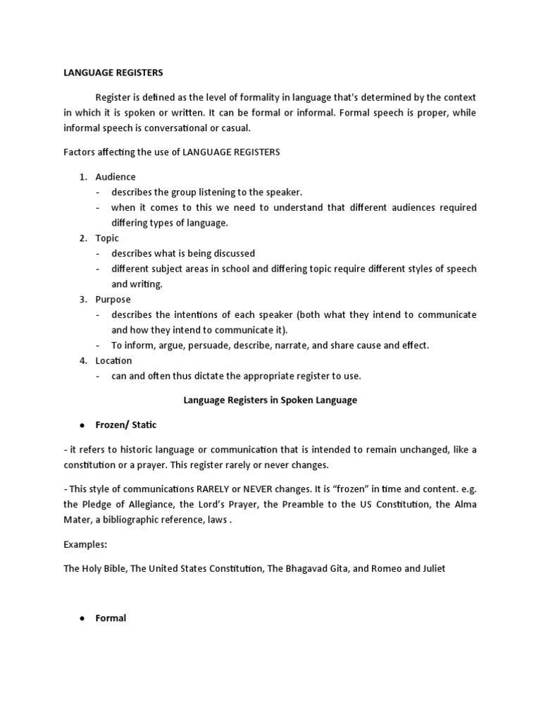 LANGUAGE REGISTERS - Draft | PDF | Noun | Acronym