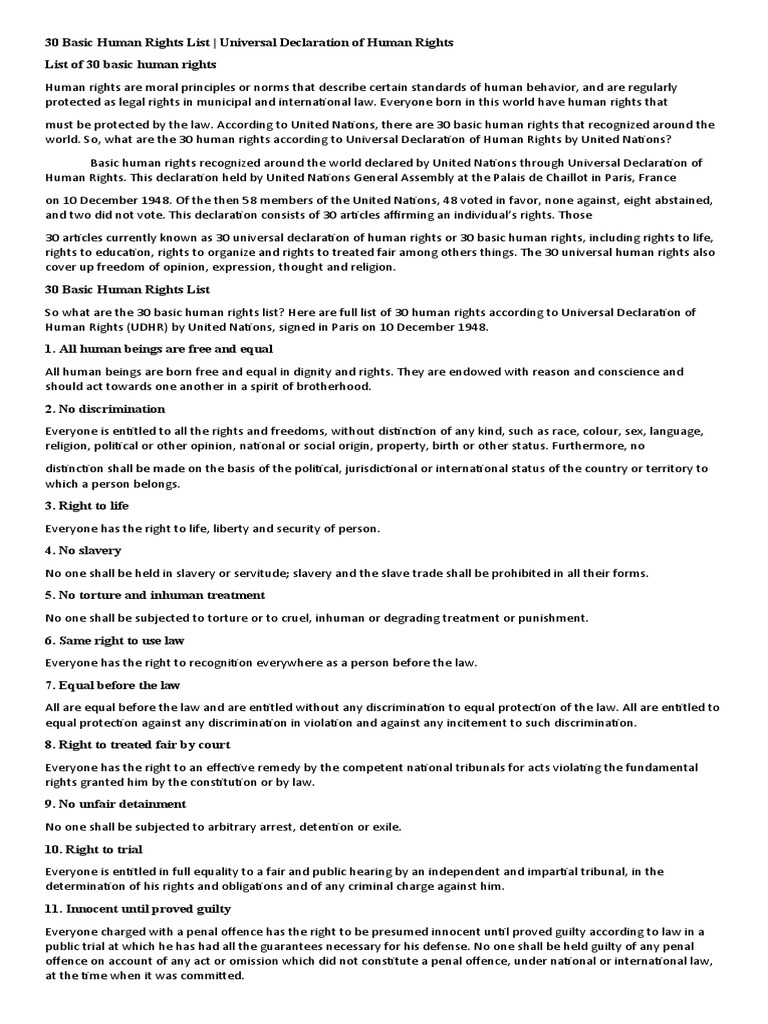 30 Human Rights List