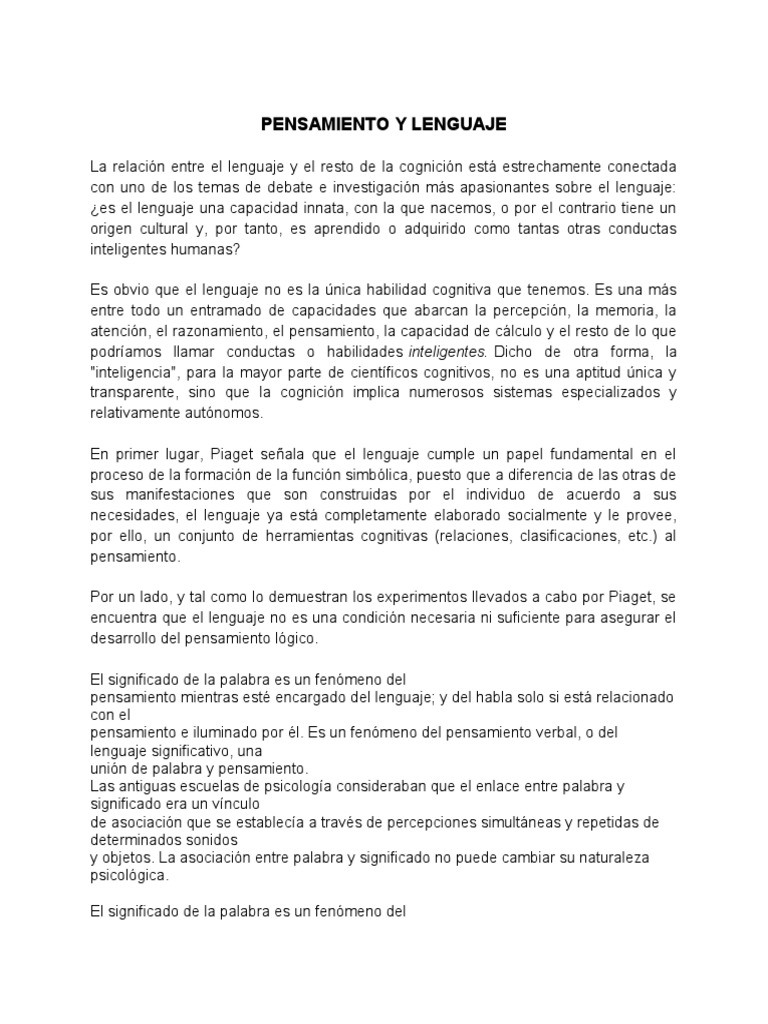 Pensamiento Y Lenguaje Pdf Pensamiento Mente