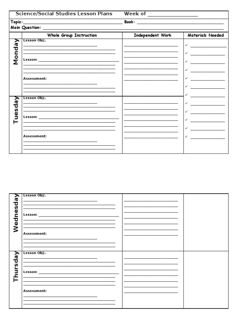 Weekly Social Science Lesson Plans | PDF | Career & Growth | Wellness