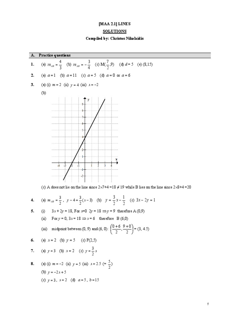 Solutions to Practice Questions and Exam Style Problems on Lines and their Properties | PDF ...