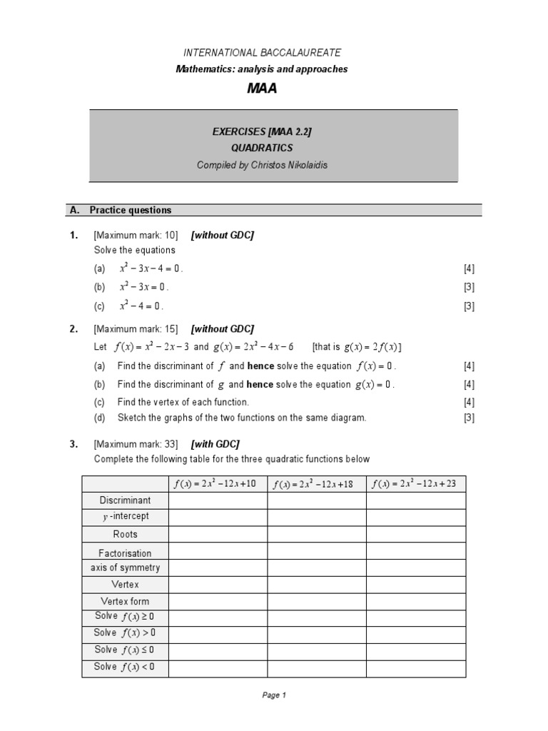 (MAA 2.2) QUADRATICS - Eco | PDF | Quadratic Equation | Mathematical ...