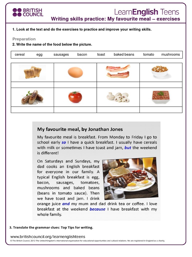 My Favourite Meal Writing Practice | PDF | Meal | Lunch