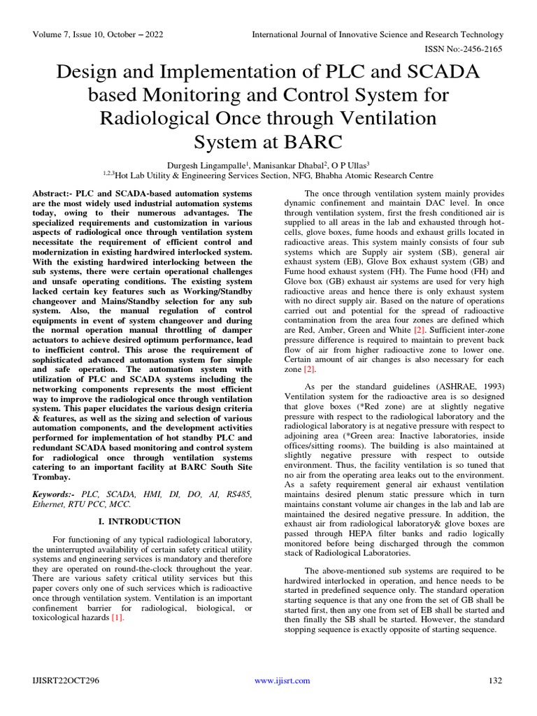 Design and Implementation of PLC and SCADA Based Monitoring and Control System For Radiological ...