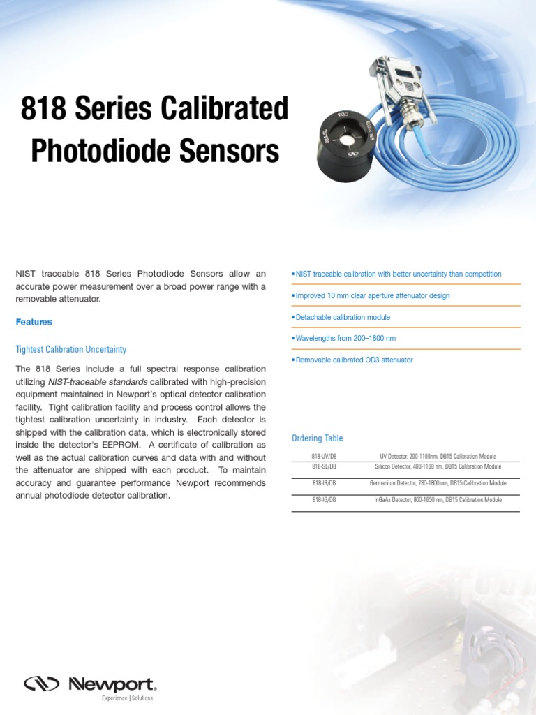 818 Series Photodiode Sensors Data Sheet | PDF | Calibration | Electrical Engineering
