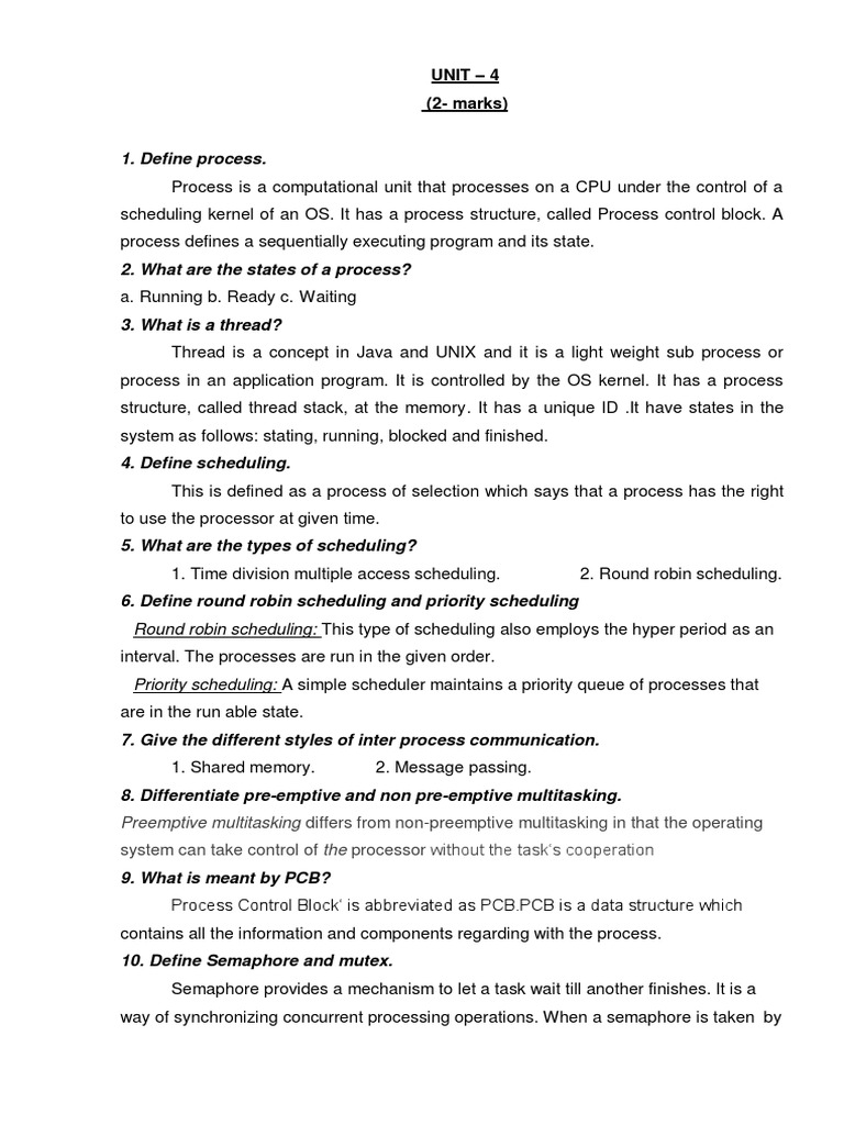 Unit-4 - KOE062 Embededded System Materials | PDF | Process (Computing) | Scheduling (Computing)