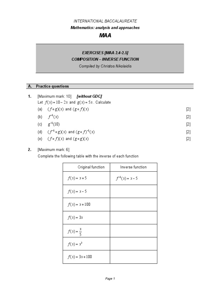 Inverse Functions and Composition Exercises | PDF | Function ...