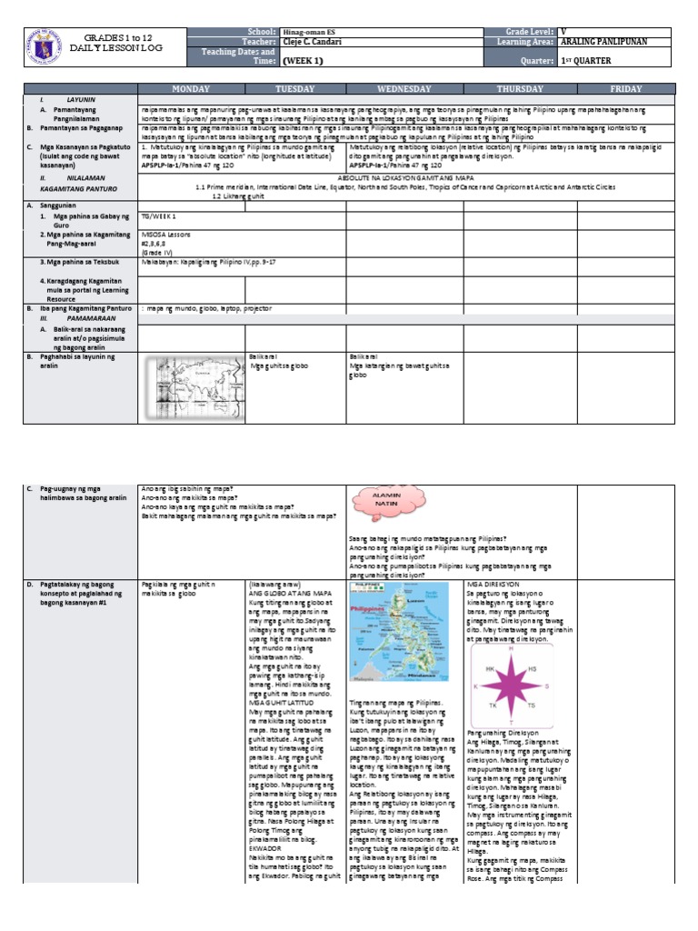 Dll Quarter 1 Week 1 Araling Panlipunan 5 Pdf