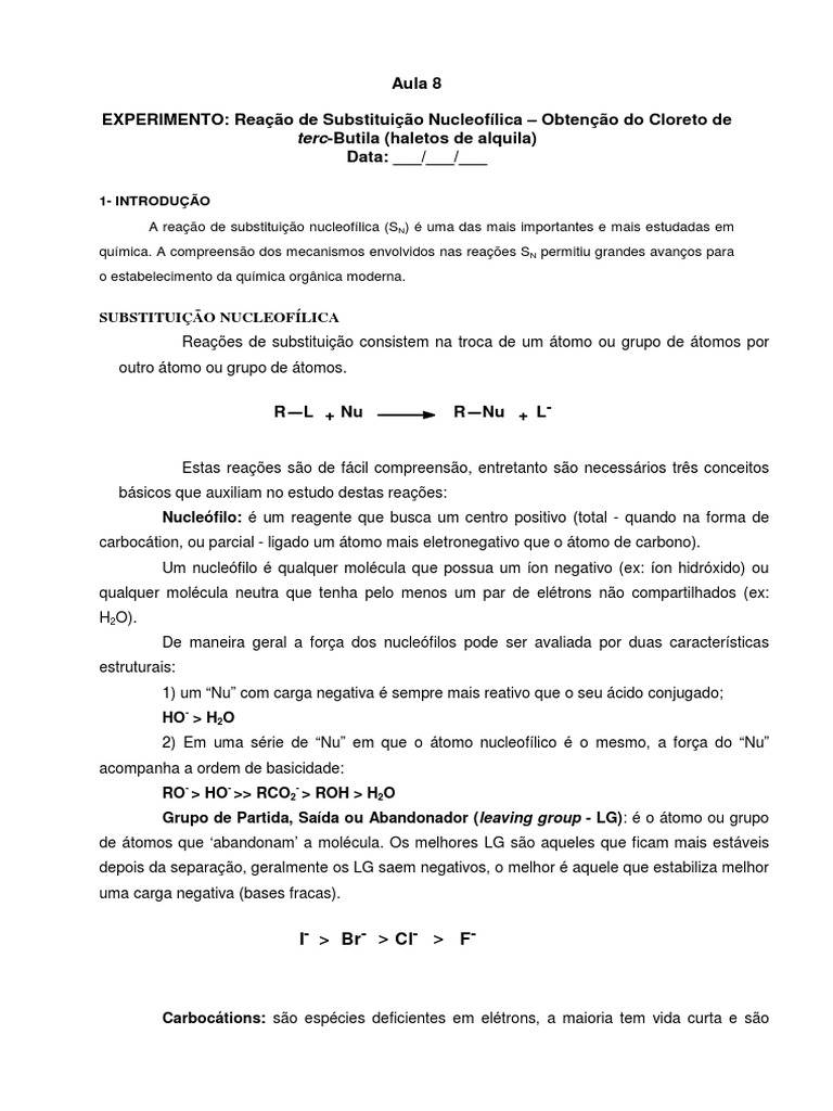 Aula 10 - Síntese Do Cloreto de T-Butila | PDF | Química | Ciências Físicas