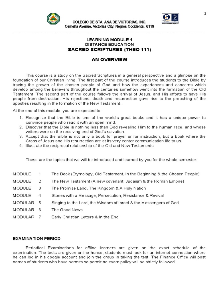 THEO 111 Module 1 | PDF | Bible | Book Of Numbers