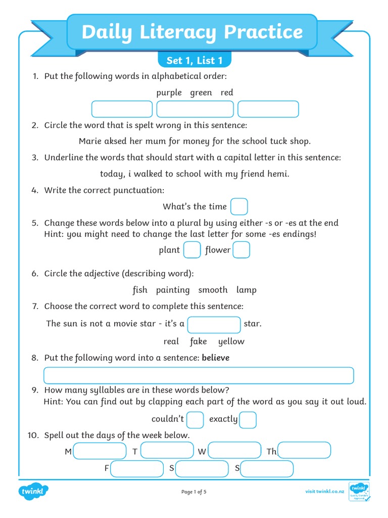 Daily Literacy Practice - Set 1 | PDF