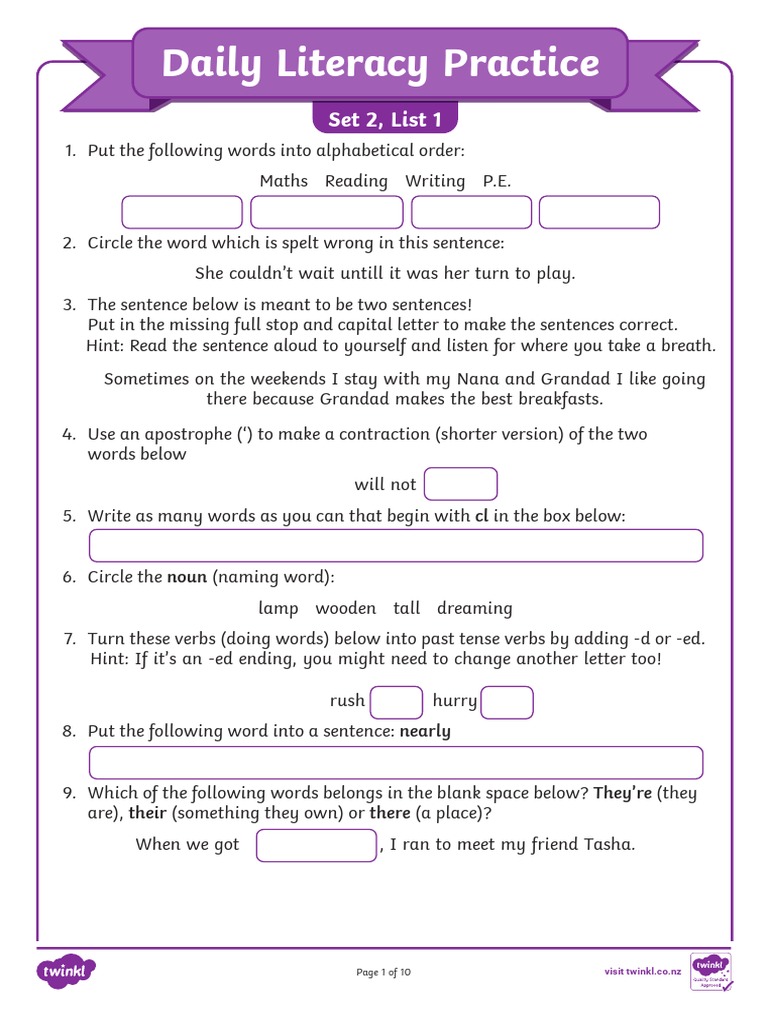 Daily Literacy Practice - Set 2 | PDF | Word | Verb