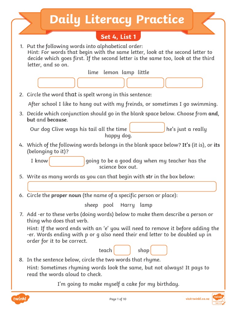 Daily Literacy Practice Worksheets | PDF | Word | Literacy