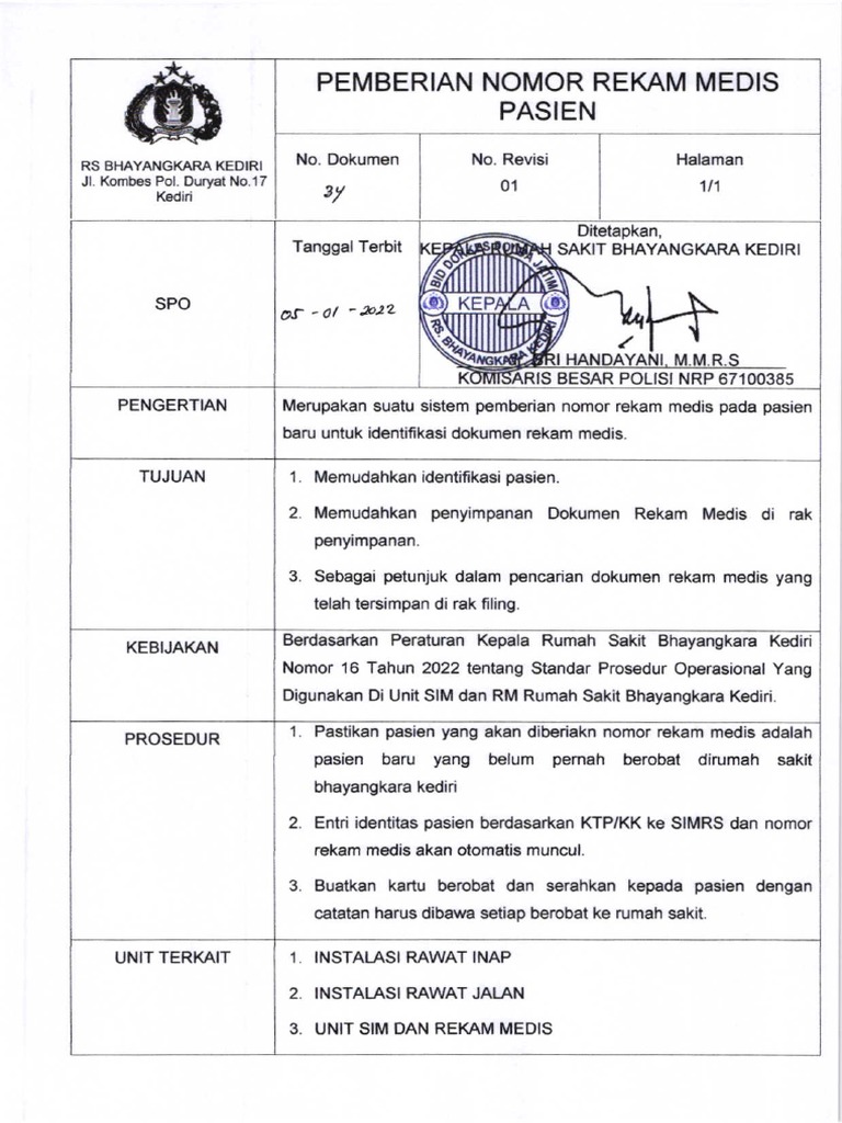 Spo Pemberian Nomor Rekam Medis Pasien | PDF