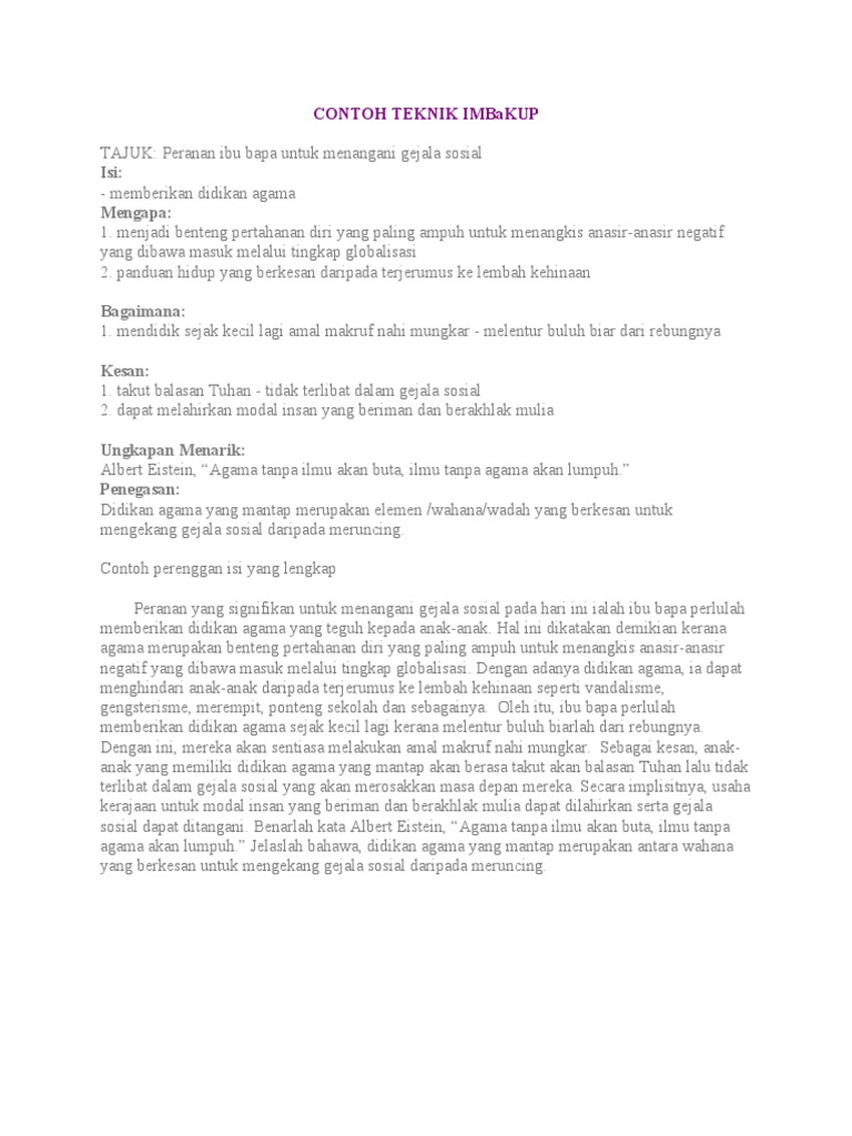 CONTOH TEKNIK IMBaKUP - Nota | PDF