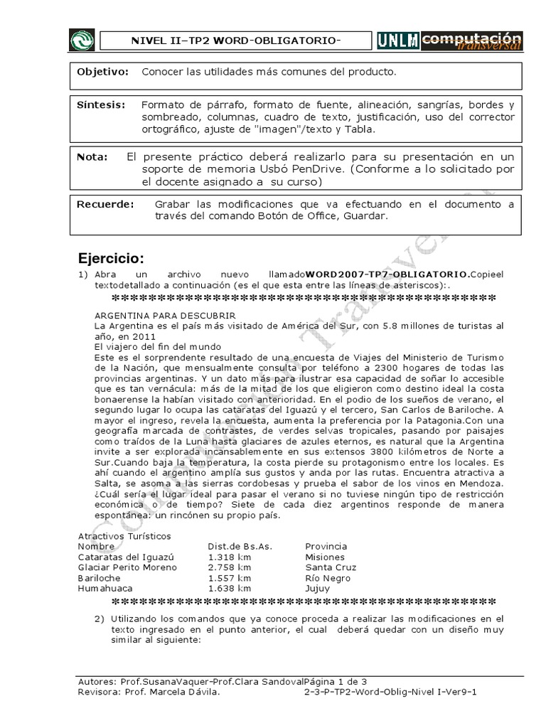 2-3-P-TP2-Word-Oblig-Nivel I-Ver9-1 | PDF