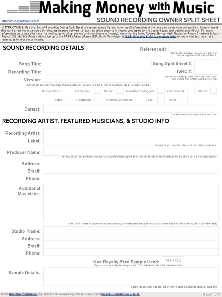 Sound Recording Owner Split | PDF