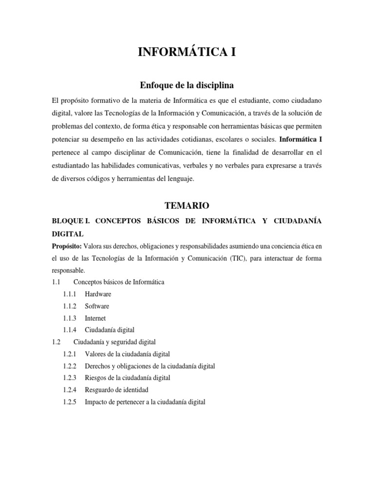 Temario Informática I | PDF | Informática | Tecnología de información y comunicaciones