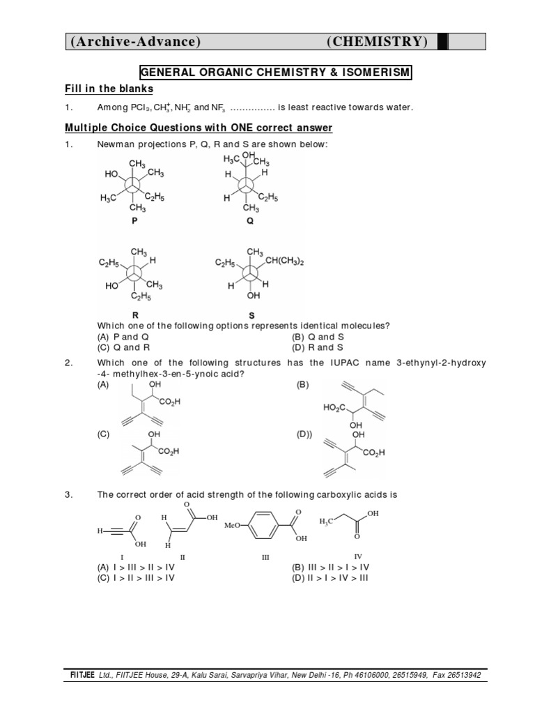 Organic Chemistry & Isomerism Quiz | PDF | Conformational Isomerism ...