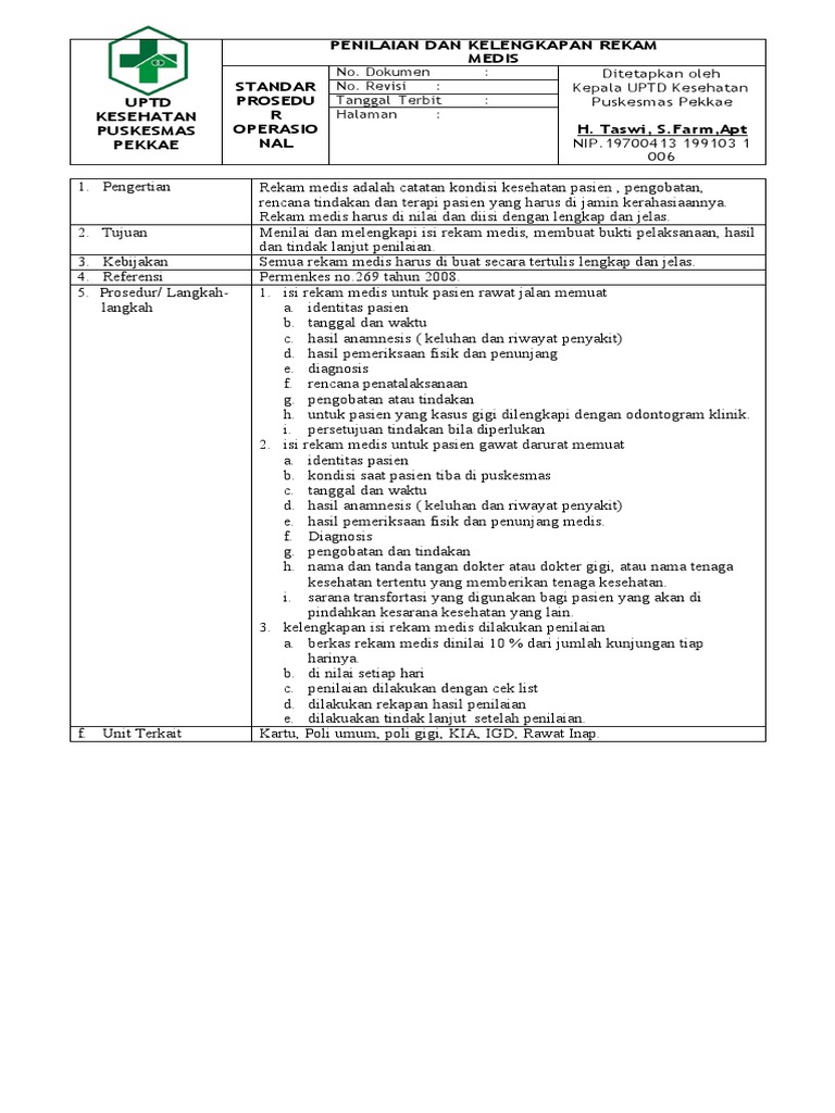 Sop Kelengkapan Rekam Medis | PDF | Pengembangan Diri | Kesehatan Holistik