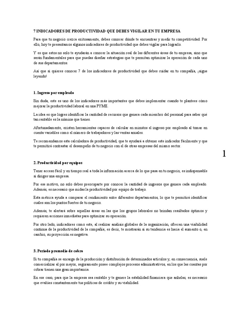 7 Indicadores de Productividad Que Debes Vigilar en Tu Empresa | PDF ...